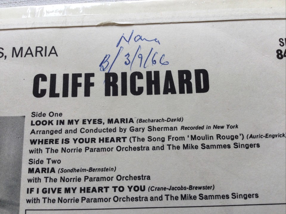 Cliff Richard: Look In My eyes Maria: SEG 8405 EXEX Con 7” Vinyl EP ...