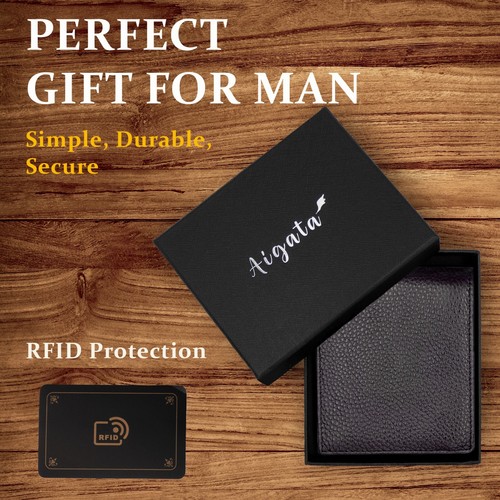 Real Leather Wallet Men Black RFID Wallet Bifold 9 Slots ID Window Anti ...