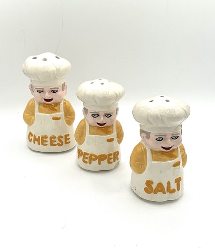 Vintage MCM 1960s Set of 3 Chef Baker Salt Pepper & Cheese Yellow White ...
