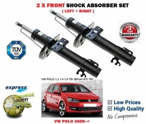 FOR VW POLO 1.2 1.4 1.6 TSi BiFuel GTi TDi 2009--> 2x FRONT AXLE SHOCK ...
