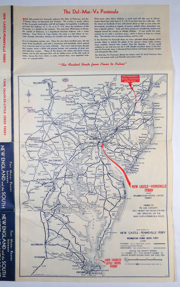 New Castle Pennsville Ferry Road Map Brochure Fast Motor Routes 1941 | eBay