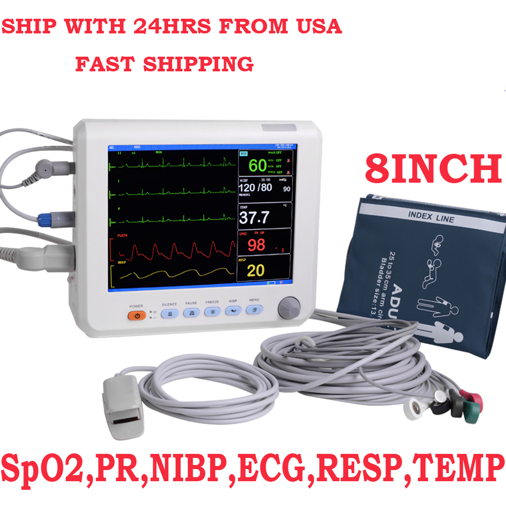 Top~8'' ICU CCU Patient Monitor - Signs ECG,NIBP ,RESP,TEMP,SPO2,PR | eBay