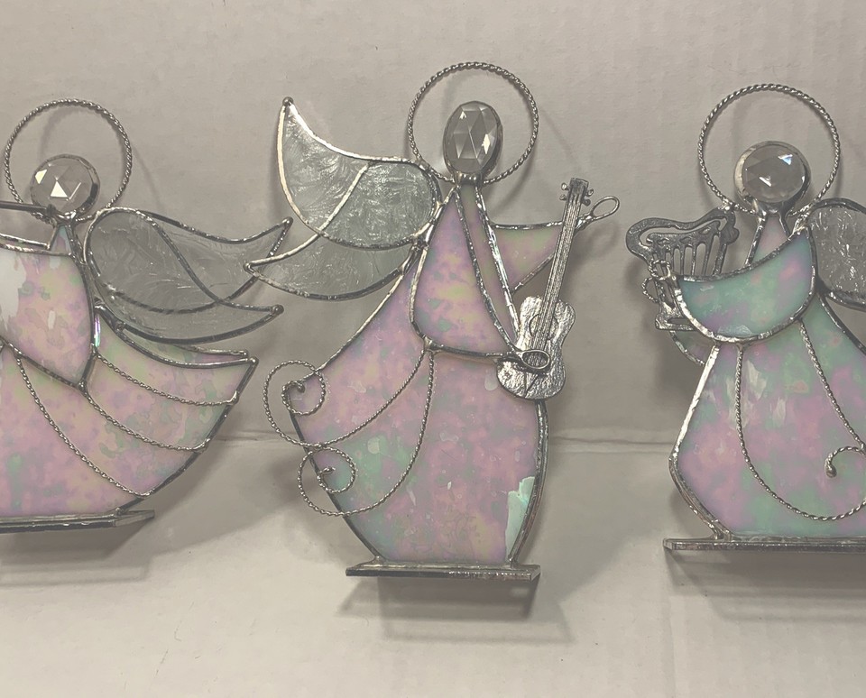 Clearance 3 VTG Stained Glass Pink Green White Opal Iridescent Angel ...