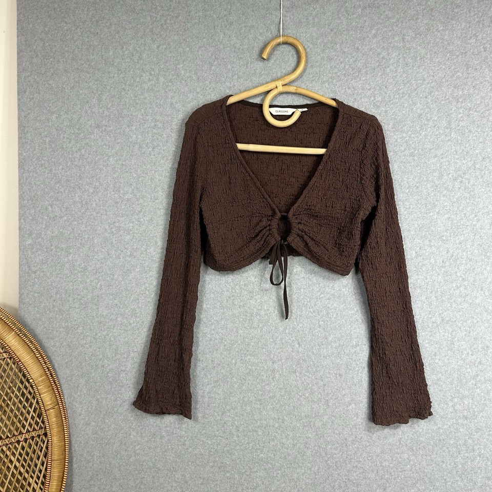 Glassons Long Sleeve Crop Cropped Top Size S Brown Textured | eBay UK
