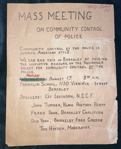 1970 Black Panther Party Berkeley Police Protest Flyer Tom Hayden Civil ...