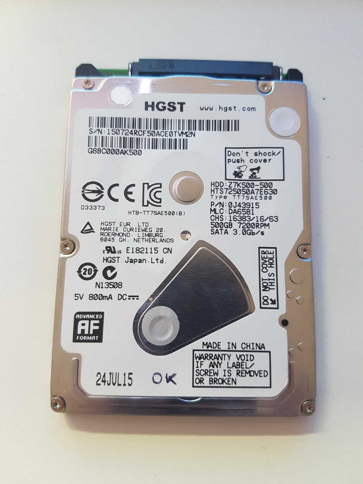 HGST 2.5" SATA HDD 500GB Model HTS725050A7E630 MLC DA6581 PCB 220 ...