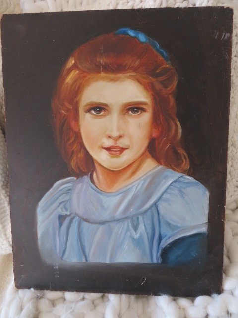 Vintage PORTRAIT OIL PAINTING GORGEOUS Young Woman Girl Double Sided 2 ...