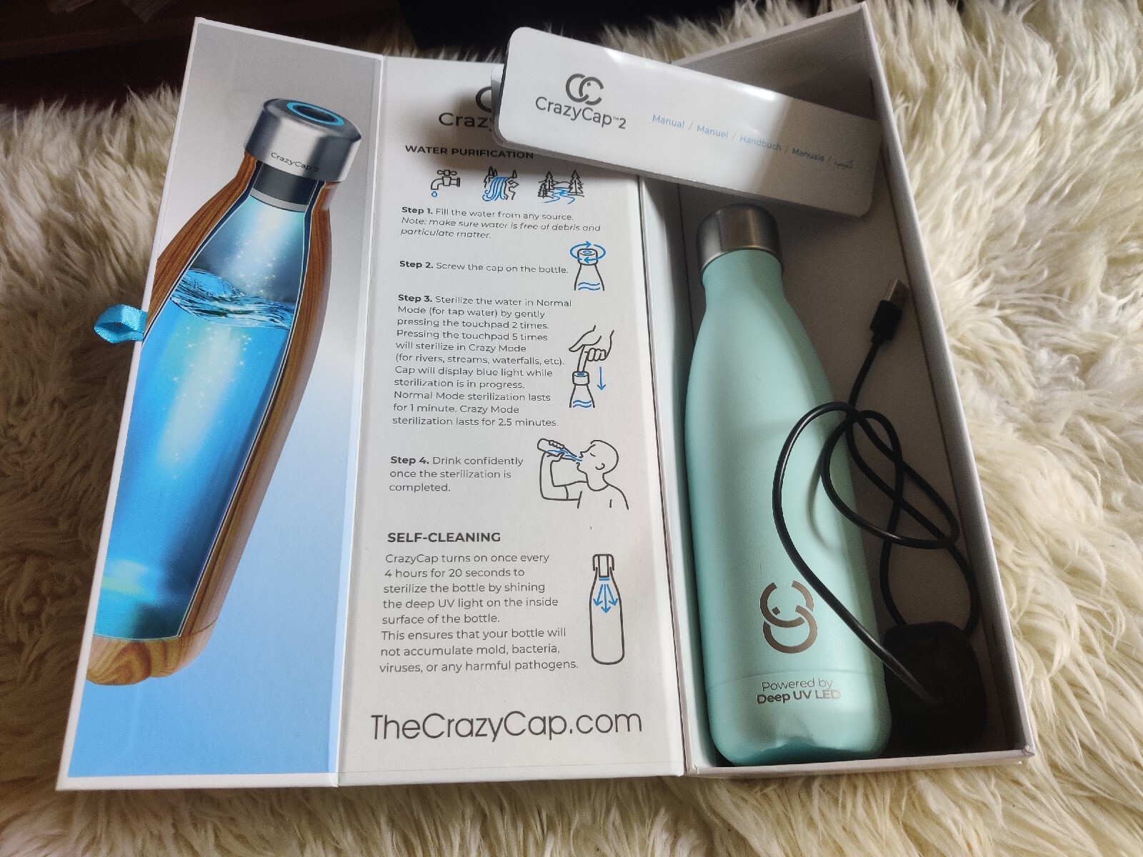 'Crazy Cap 2' Self Cleaning Water Bottle Portable UV Steriliser Water ...