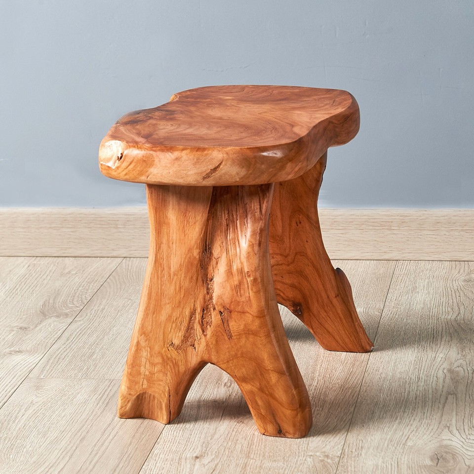 Rustic Natural Edge Cedar Wood Bench Stool End Side Table Unique Accent ...