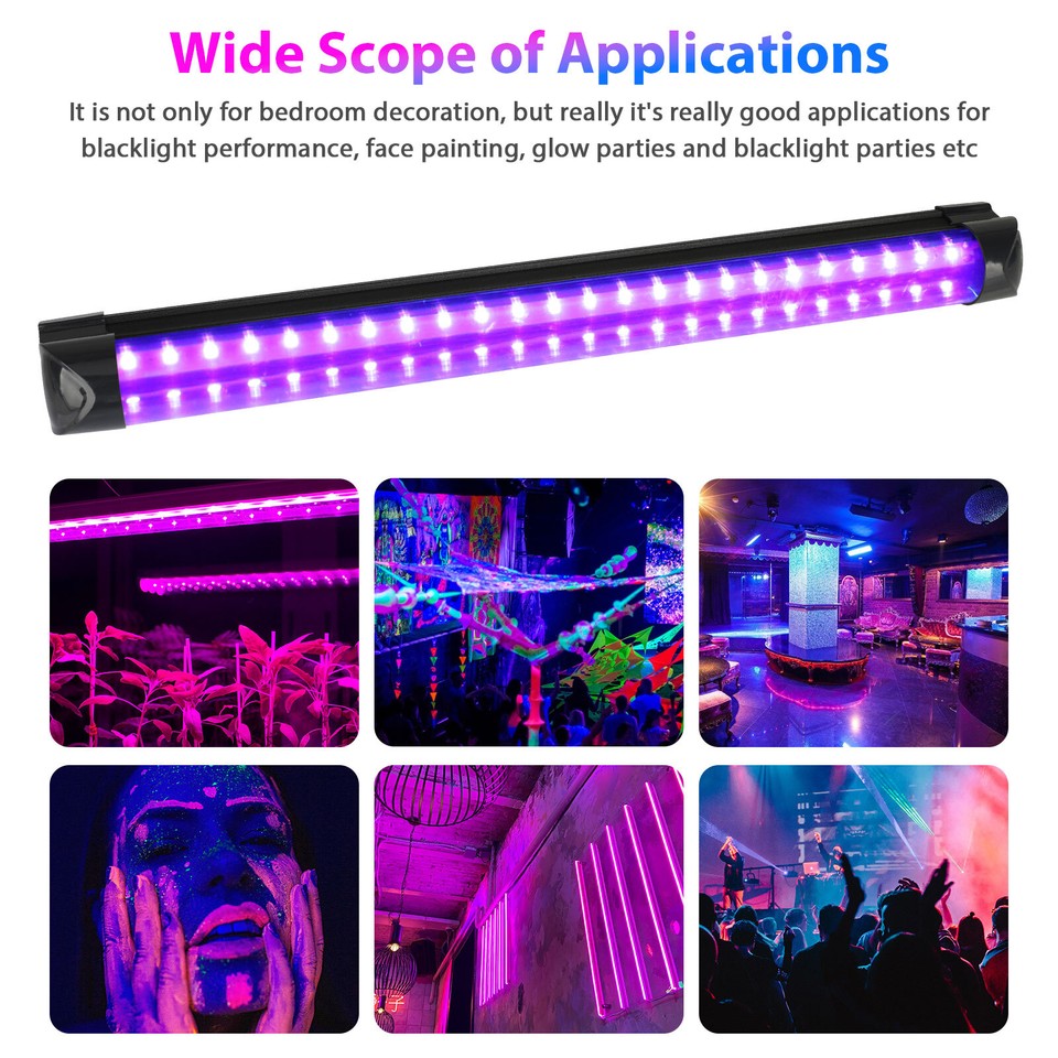 48 LED UV Black Light Bar Fixtures Ultraviolet Lamp Strip US Plug DJ ...