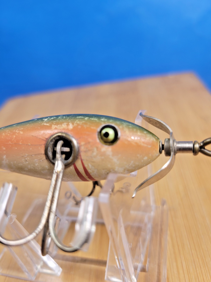 VINTAGE SHAKESPEARE UNDERWATER WOODEN MINNOW SEE THRU GEM CLIP HOOK ...