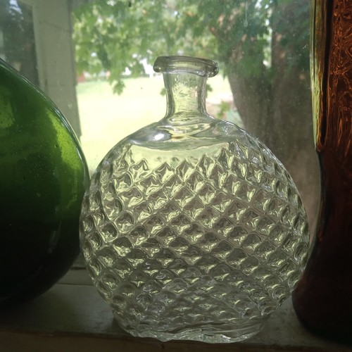 1830s PONTILED HALF POST BLOWN DIAMOND HOBNAIL POISON FLASK FOLDED OVER ...
