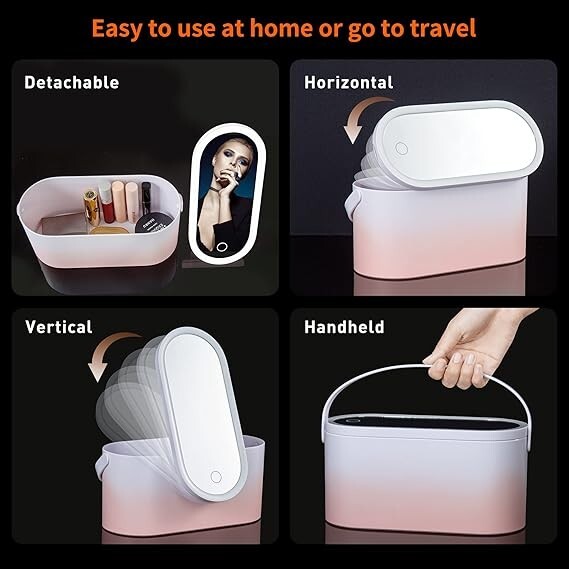 Makeup Organizer Box with LED Light Mirror Portable Travel Makeup | eBay