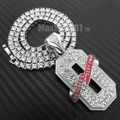 Hip Hop Silver Plated OVO O Pendant Full Iced 1 ROW Simulated Diamond ...