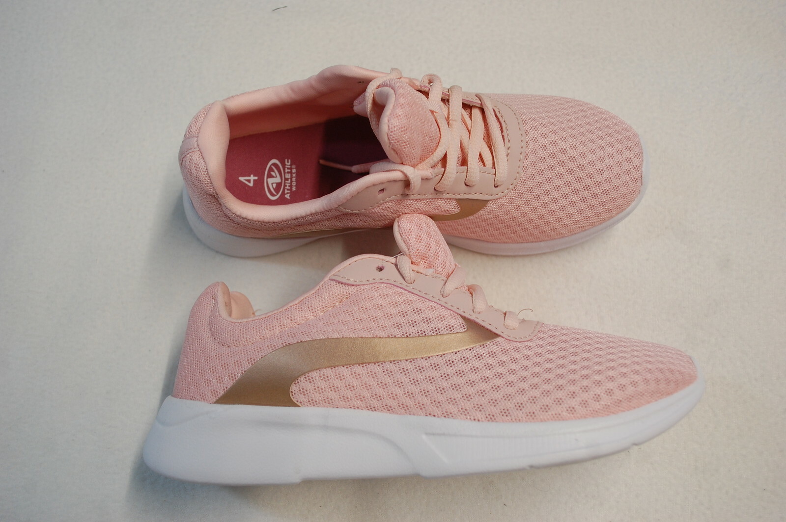 Girls Athletic Shoes PINK w/ GOLD ACCENT Lt Weight LACE UP Size 13 1 2 ...