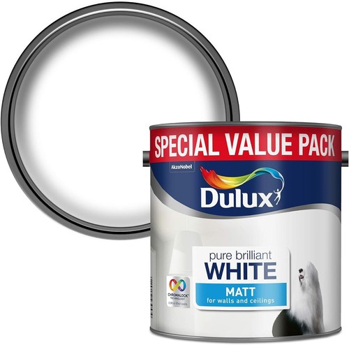 Dulux Pure Brilliant White Matt Paint - 3L Walls Ceilings Modern Flat ...