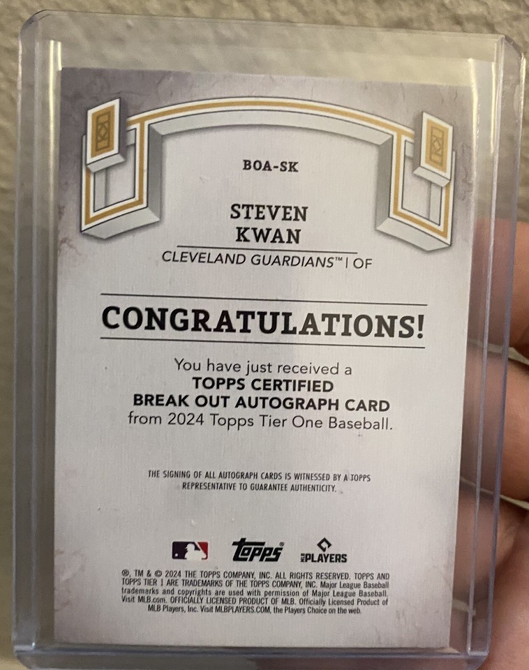 2024 Topps Tier One Steven Kwan 03/10 SILVER Break Out Autograph Clev ...