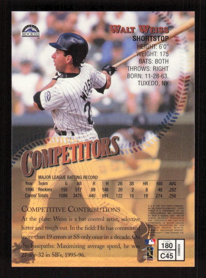 1997 Topps Finest Bronze #180 Walt Weiss Colorado Rockies | eBay