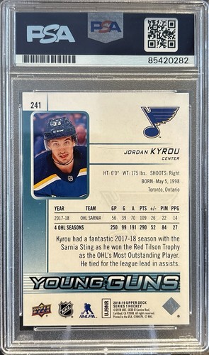 Jordan Kyrou Signed 18-19 Upper Deck Young Guns RC PSA/DNA GEM 10 AUTO ...