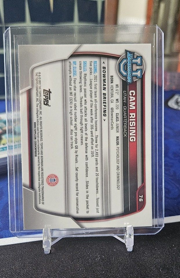 Cam Rising RC 2022 Bowman University Chrome Pink Refractor 1st Rookie ...