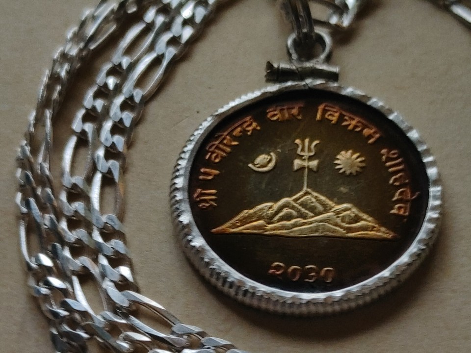 Sunrise & Sickle Moon Himalayan Mountain Nepal coin pendant & Italian ...
