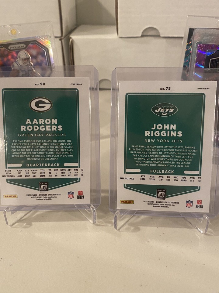 2021 Optic Aaron Rodgers Fire Parallel Holo Prizm + Riggins Fire Free ...
