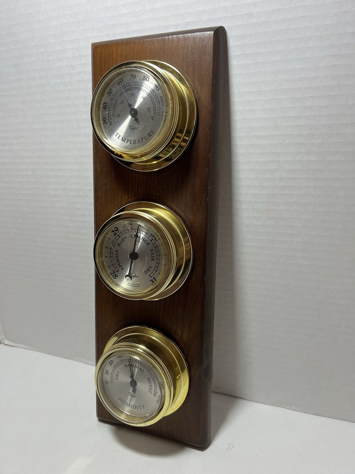Vintage Taylor Barometer Thermometer Humidity Meter Gauge Wood Wall ...