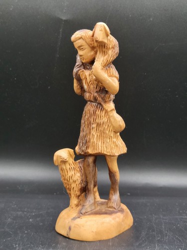 Vintage Hand Carved Olive Wood "Shepherd With Sheep" Statue 6.5” | eBay