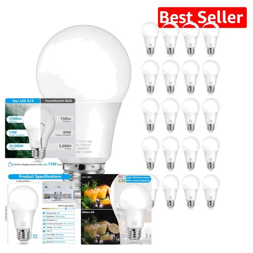 Bright 1500 Lumen A19 LED Bulbs - 100W Equivalent, CRI 85+, 25,000 Hour ...