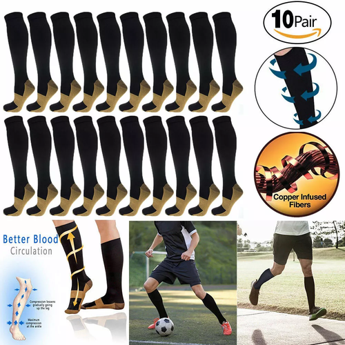 5/10Pairs Copper Compression Socks 20-30mmHg Graduated Support Mens ...