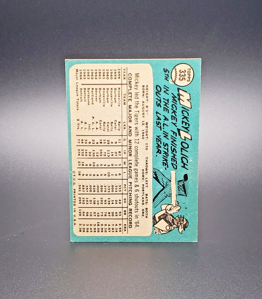 1965 Topps #335 Mickey Lolich HOF? 2nd Yr Card! NM SHARP! NICE! Detroit ...