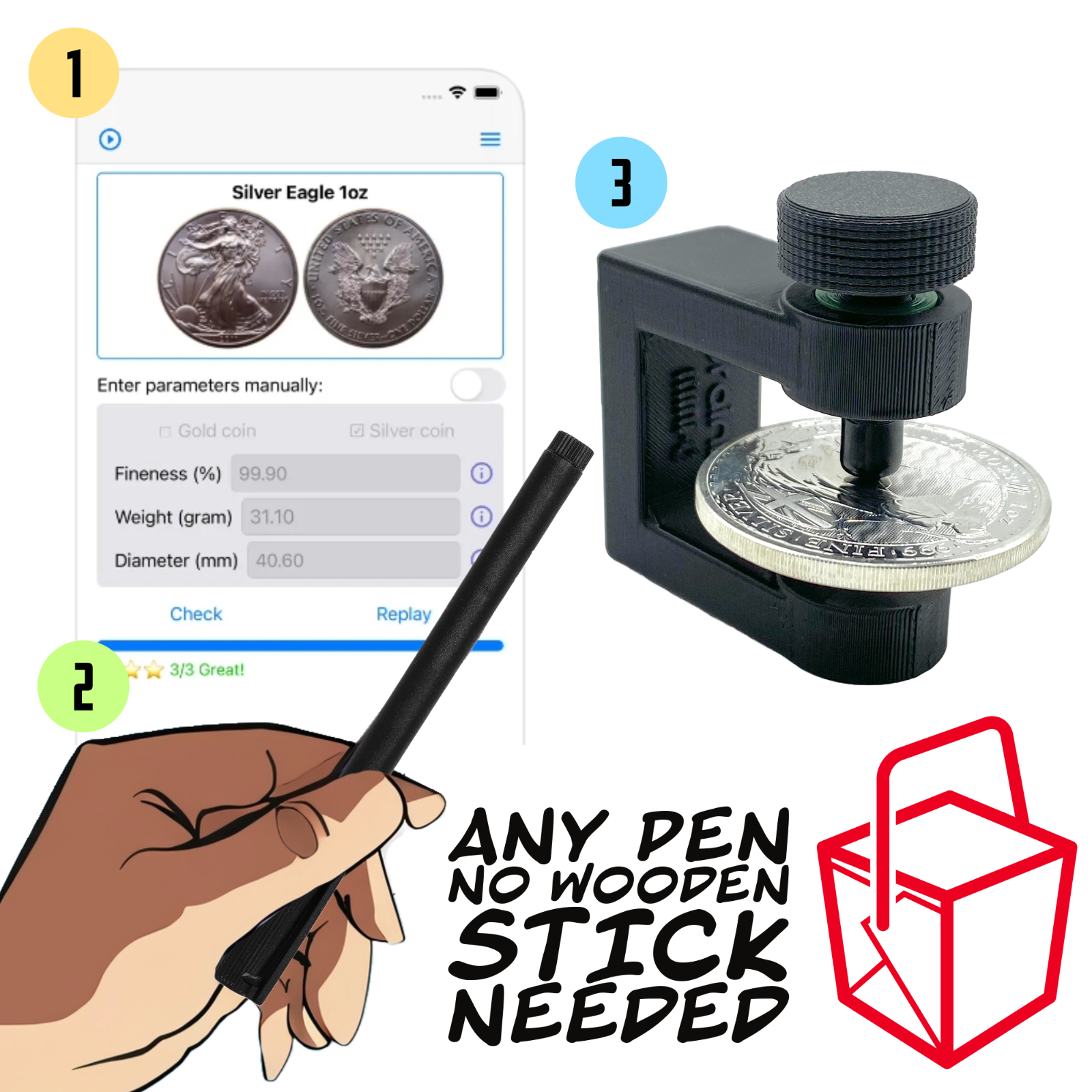 Brainir Mini-C Coin Clamper v2 for Ping Test Silver Gold Coin Bar ...