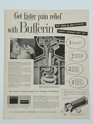 1950 Bufferin Antacid "Get Faster Pain Relief with Bufferin" Vintage ...