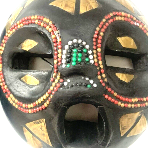 2 African Tribal Masks Wood Handcrafted in Ghana Black Gold Beaded ...