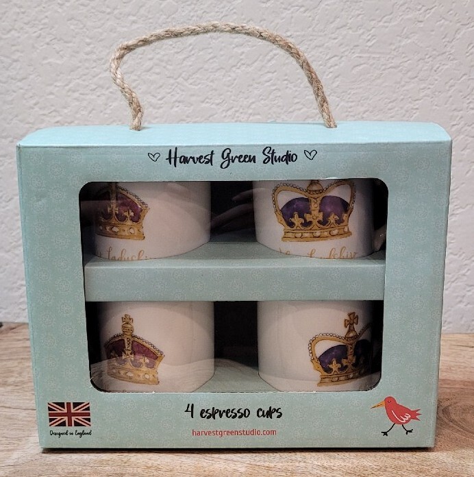 HARVEST GREEN STUDIO HER LADYSHIP HIS LORDSHIP CROWN SET OF 4 ESPRESSO ...
