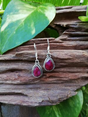 Indian Ruby Silver Earrings - 246N1 - Real 925 Sterling Silver | eBay ...