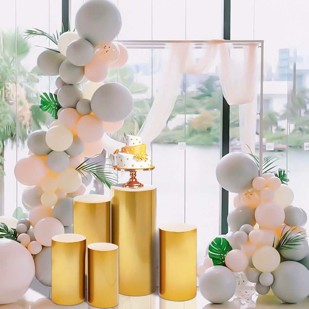 5X Gold Metal Plinth Cylinder Dessert Cake Pedestal Wedding Flower ...