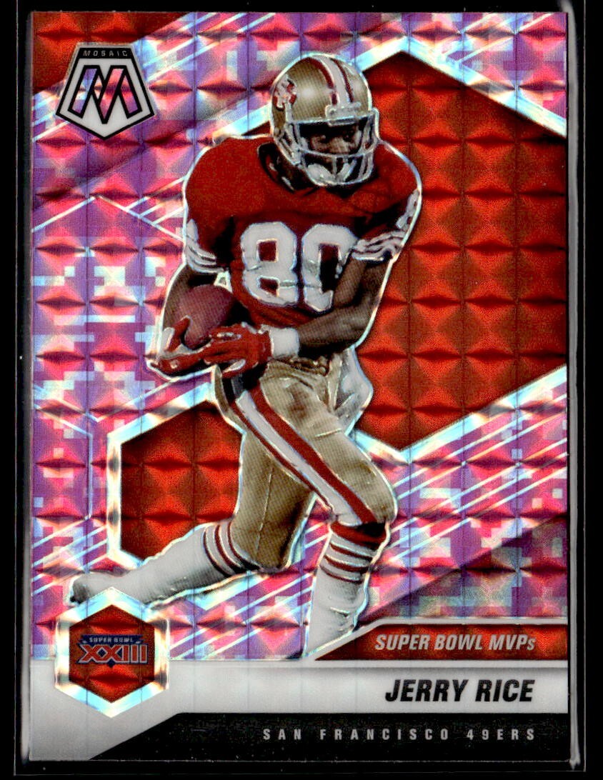 2021 Panini Mosaic Jerry Rice Pink Camo Prizm Super Bowl MVPs #295 ...