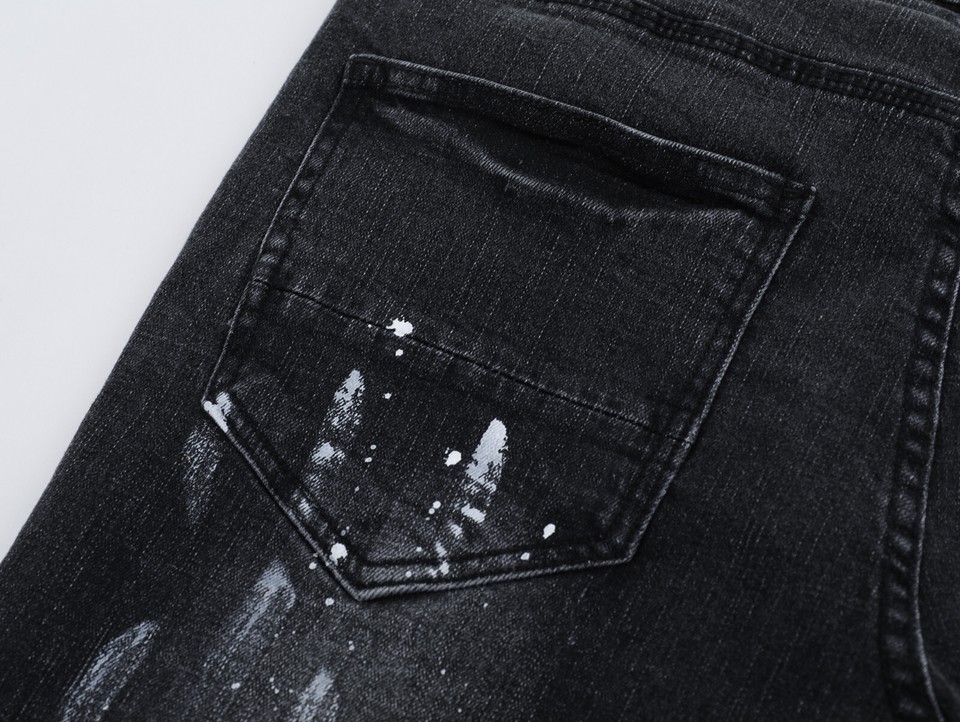 Fashion Black Purple Brand Men's Personality Slim Fit Splash-Ink Jeans ...