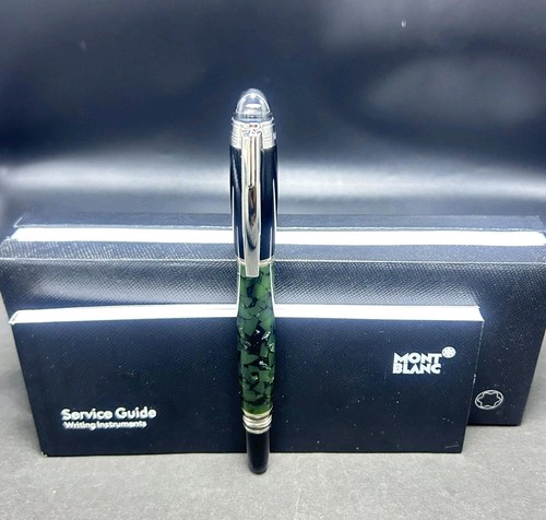 Montblanc Starwalker Roller Black Body & Green Marble Ballpoint Pen ...