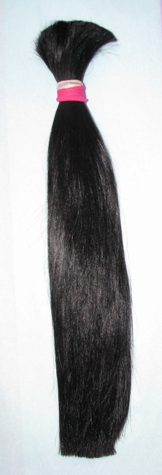 HUMAN HAIR HAIRCUT 15 INCH 3.3oz LONG SILKY JET BLACK PONYTAIL REBORN ...