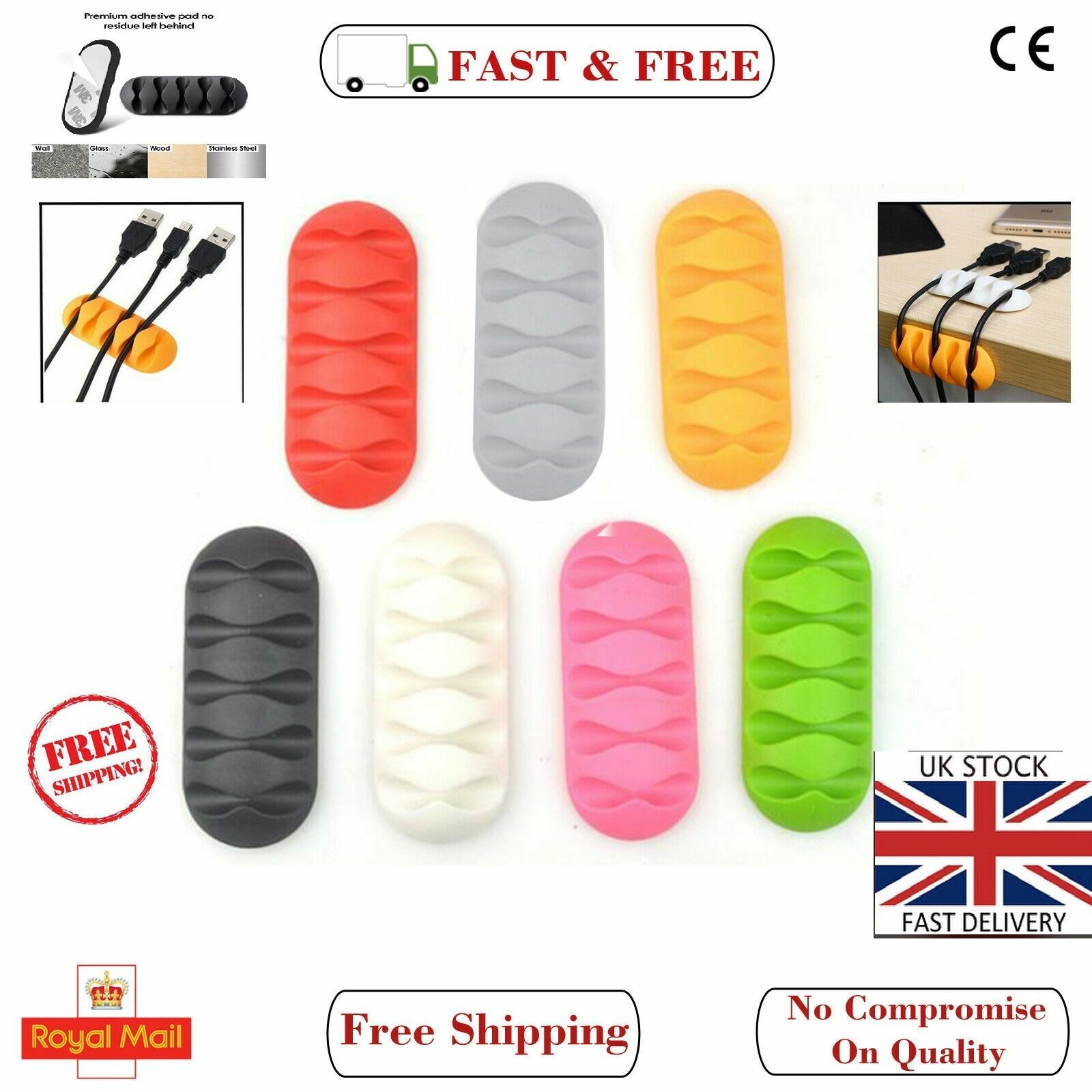 Cable Holder Management Clips Ties Charger Wire Tidy Lead Desk USB ...