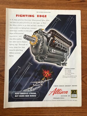 Fighter Plane Engine for P-38 Lightning , Allison GM WWII Ad | eBay