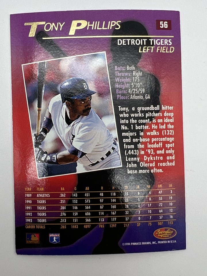 Tony Phillips #56 Lenticular - Baseball Card - 1994 Sportflics 2000 ...
