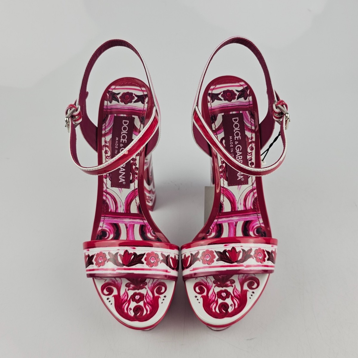 DOLCE&GABBANA Keira Maiolica 105mm White/Pink Leather Heeled DOLCE&GABBANA Keira Maiolica 105mm White/Pink Leather Heeled