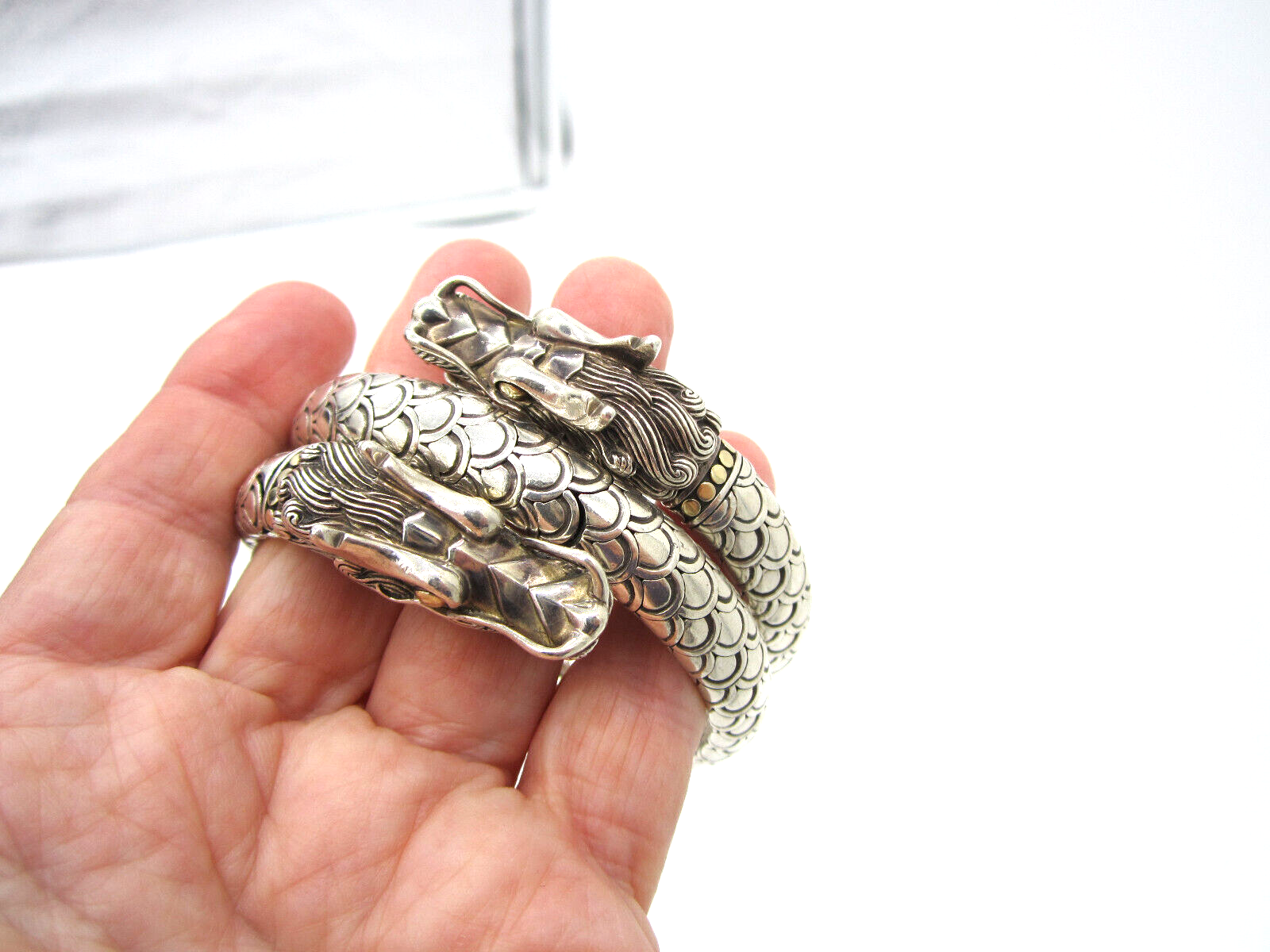 Estate John Hardy Sterling Silver & 18k Gold Double Naga Dragon Coil ...
