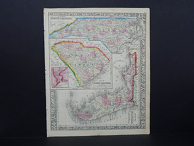 Antique Map, Mitchell, 1865, Florida, North Carolina, South Carolina M8 ...