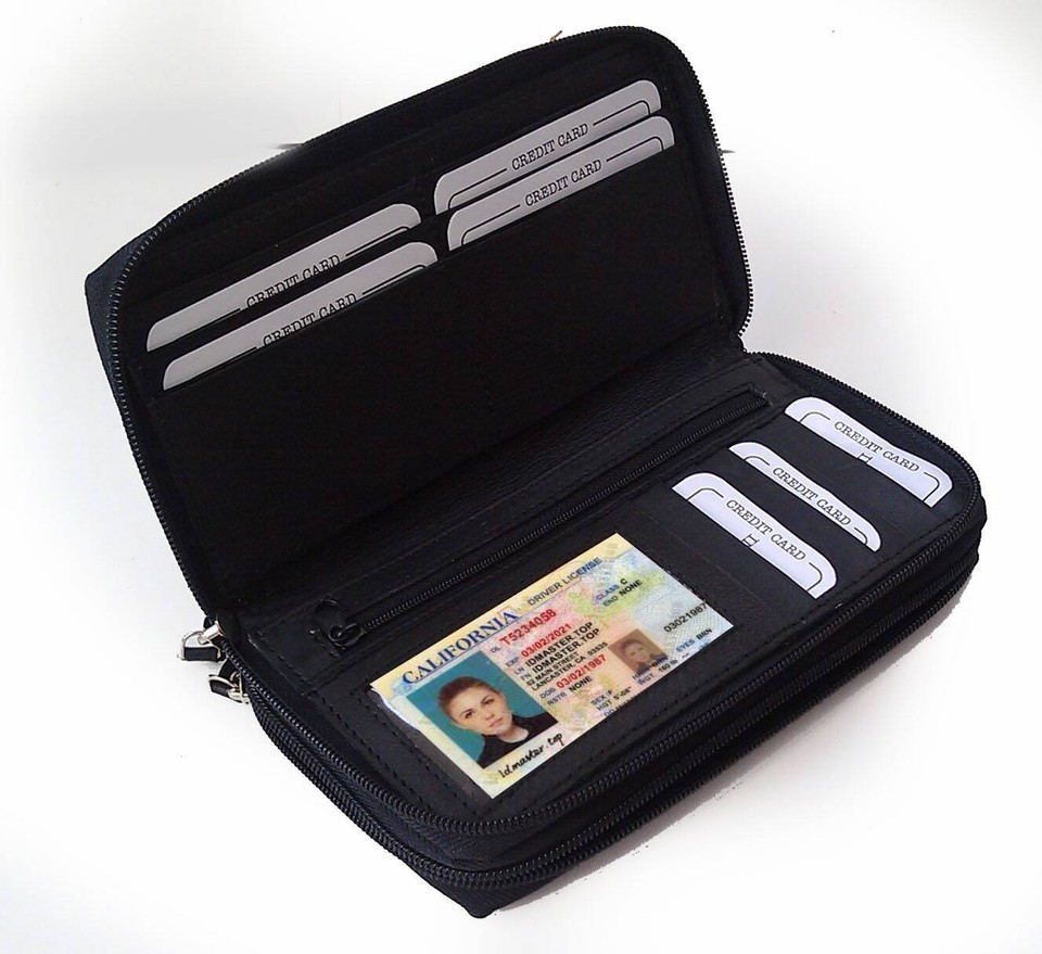 Genuine Leather Checkbook Secretary Wallet 2 Zipper Clutch Credit Card ...