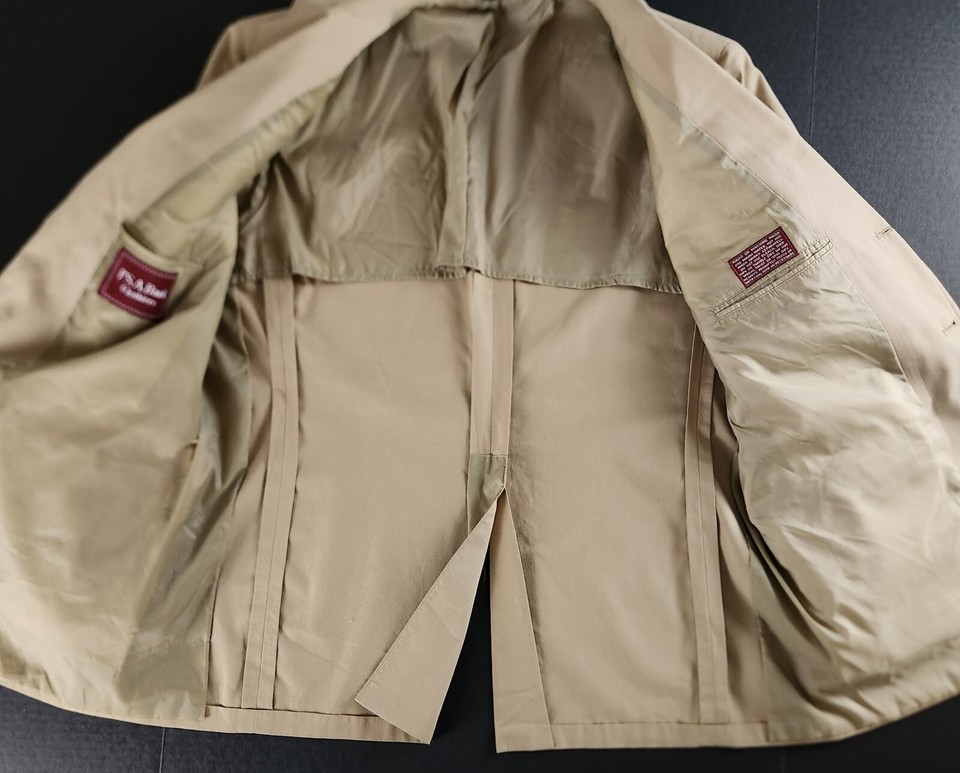 JOS A BANK Cotton Blazer 46R Unstructured Sport Coat Khaki Tan 3 Roll 2 ...