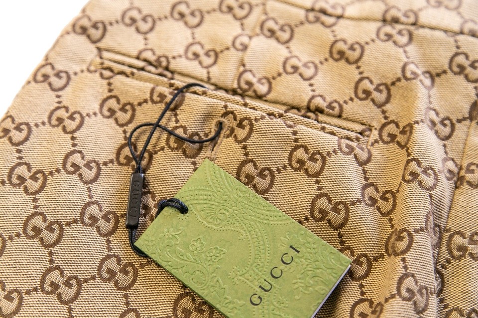 GUCCI ARIA GG Canvas Print Shorts 46 size Leather Trim Balenciaga ...